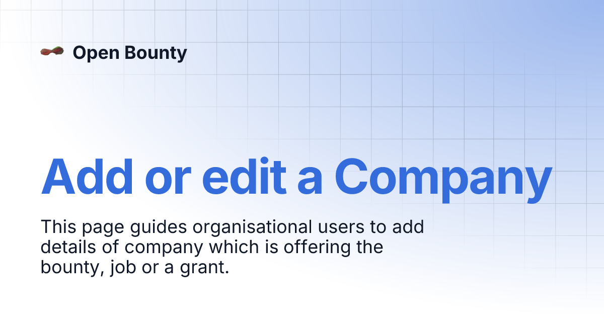 Add or edit a Company | Open Bounty